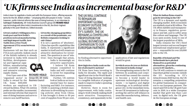 CEO Richard Heald Q&A in Business Standard - UK India Business Council